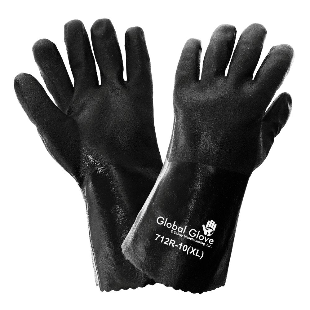 12 Inch Jersey Lined Double-Coated, Black PVC Chemical Handling Gloves ...