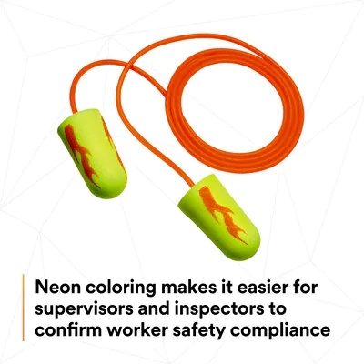 3M E-A-R Yellow Neon Blasts Earplugs 311-1252, Corded, 100 Pair / Box ...