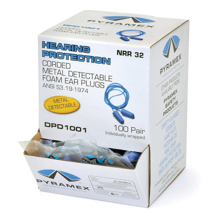 Pyramex DPD1001 Metal Detectable Disposable Corded Earplugs, Box of 10 ...
