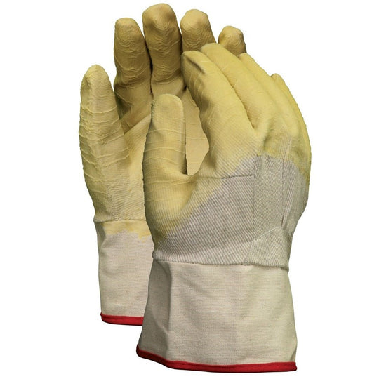 Rubber Coated Canvas Work Gloves Crinkle Texture Finish with Safety Cu ...
